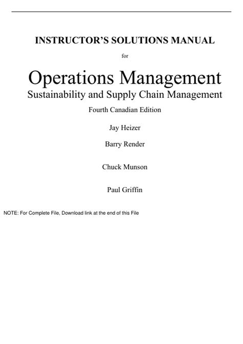 Operations Management Sustainability And Supply Chain Management 4th Canadian Edition 4e Jay
