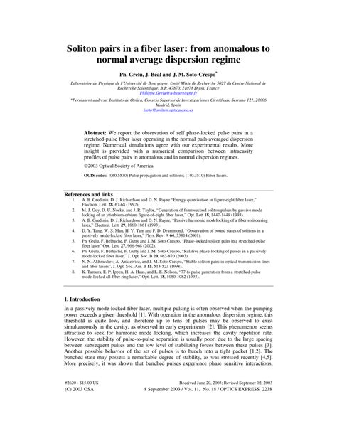 Pdf Soliton Pairs In A Fiber Laser From Anomalous To Normal Average Dispersion Regime