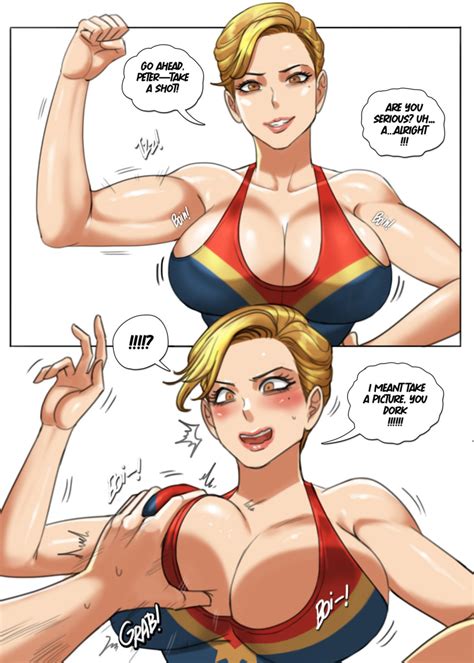 Rule 34 1boy1girl Big Breasts Blonde Hair Captain Marvel Flexing