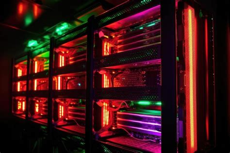 Premium Ai Image Closeup Of A Server Rack With Glowing Led Lights Created With Generative Ai