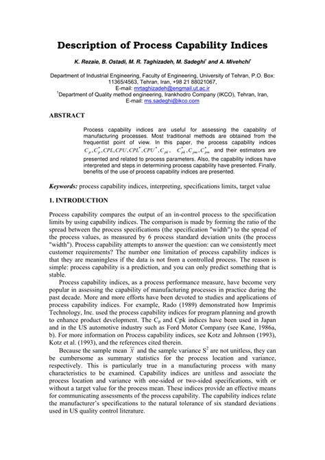 Pdf Description Of Process Capability Indices