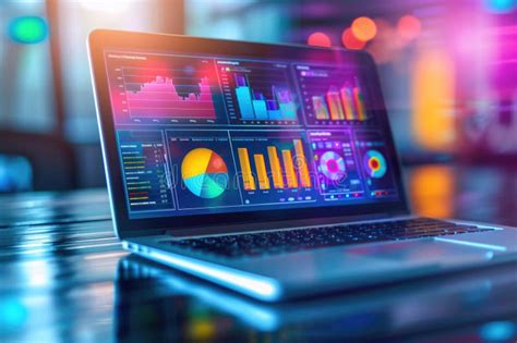 A Laptop Displaying Vibrant And Colorful Data Analytics Charts In A