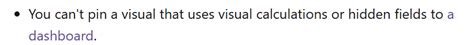 unable to pin visual with visual calculation microsoft fabric community