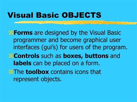 Ppt Fundamentals Of Visual Basic Objects And Guis Powerpoint