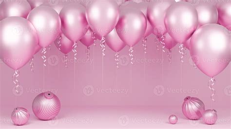 Pink Balloons Floating With Podium And Ornament In Pink Pastel
