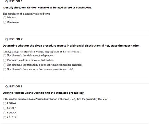 Solved Question 1 Identify The Given Random Variable As