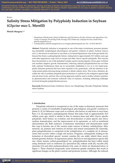 Pdf Salinity Stress Mitigation By Polyploidy Induction In Soybean Glycine Max L Merrill