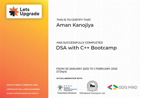 Dsa Cplusplus Certification Letsupgrade Nsdc Gdgmad Programming