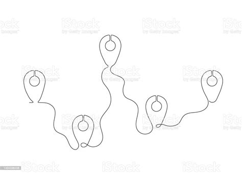 지도에 위치 정거장이있는지도의 경로 개요 목표로가는 길 계획 연속 한 줄 그리기 포인터가있는 경로 여행 계획 핀 여행 계획 목표의 성취 여행 벡터 타임라인에 대한 스톡 벡터