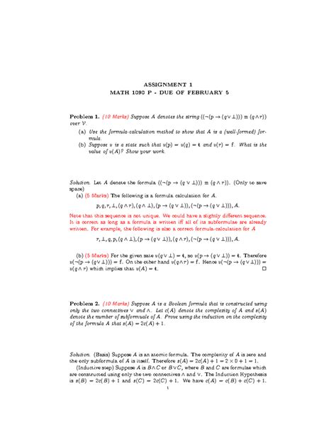 Assignment 1 1090 Solutions Assignment 1 Math 1090 P Due Of February 5 Problem 1 10 Marks