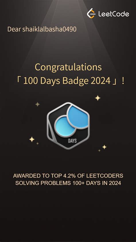 🎉 Celebrating 100 Days Of Problem Solving On Leetcode Shaik Lal Basha
