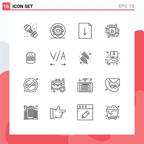 16 User Interface Outline Pack Of Modern Signs And Symbols Of Fast Burger Document Fintech