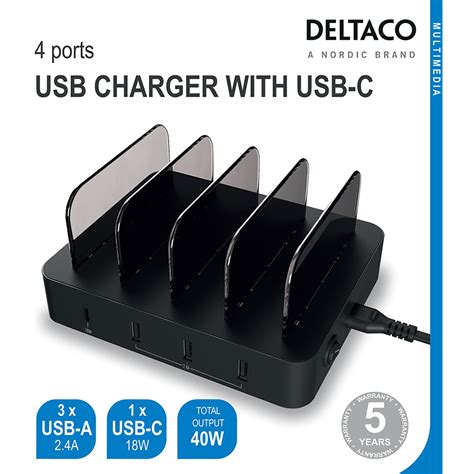 Deltaco USB Laddningsstation XUSB A XUSB C PD W