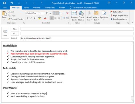 Project Update Email Template