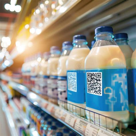 Milk Bottles With Qr Code In A Grocery Store Generative Ai Stock