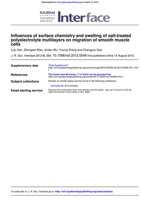Pdf Influences Of Surface Chemistry And Swelling Of Salt Treated Polyelectrolyte Multilayers