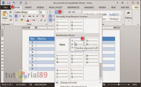 Cara Menciptakan Nomor Urut Otomatis Pada Tabel Word Video Belajar