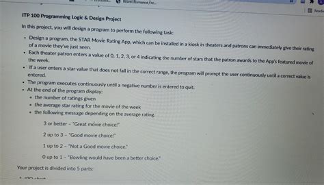 Solved Ne Novel Romance Fre 5 Readir Itp 100 Programming