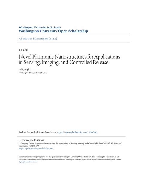 Pdf Novel Plasmonic Nanostructures For Applications In Sensing