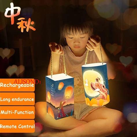 Alisond1 โคมไฟเทศกาล ตกแต่งปาร์ตี้ กลางฤดูใบไม้ร่วง การ์ตูนกระต่าย ดวงจันทร์ มือถือ ชาร์จ Usb