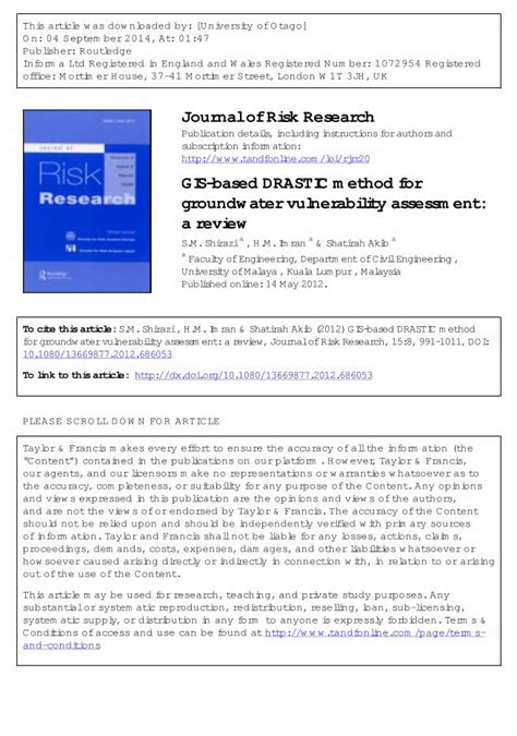 Pdf Gis Based Drastic Method For Groundwater Vulnerability Assessment