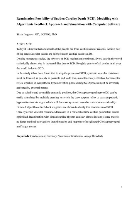 Pdf Reanimation Possibility Of Sudden Cardiac Death Scd Modelling With Algorithmic Feedback