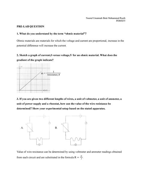 Pre Lab Question Ohm S Law Experiment Foundation Physics II UiTM Studocu