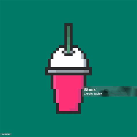 커피용 찻주전자와 종이컵이 있는 차 머그잔과 주스 또는 알코올 음료를 위한 유리 픽셀 아트 아이콘은 격리된 벡터 삽화를