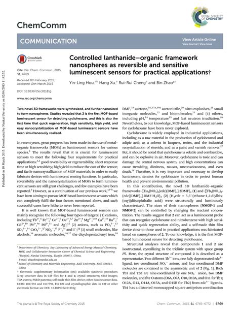 Pdf Controlled Lanthanideorganic Framework Nanospheres As Reversible