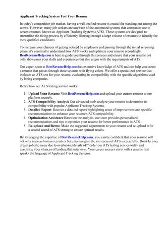 Applicant Tracking System Test Your Resume By Dave Nevala Issuu