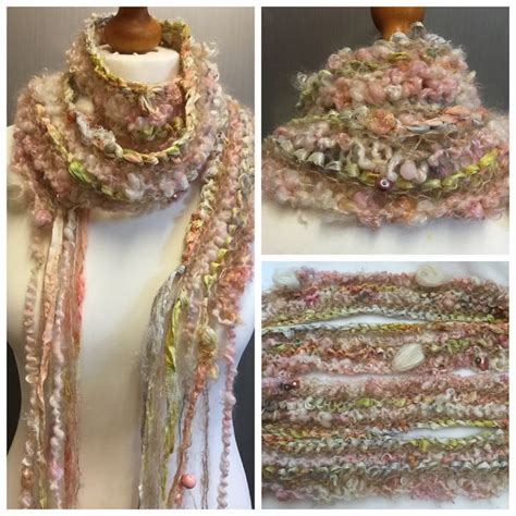 Hand Knit Luxury Textured Scarf Using Hand Spun Art Yarns By Pinki