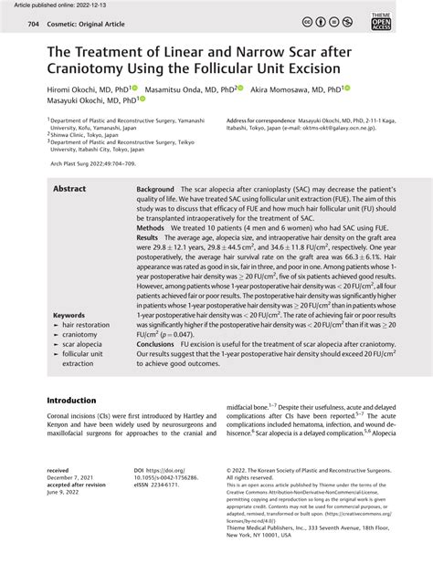 Pdf The Treatment Of Linear And Narrow Scar After Craniotomy Using