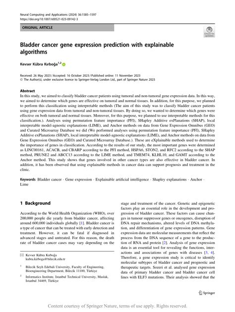 Bladder Cancer Gene Expression Prediction With Explainable Algorithms