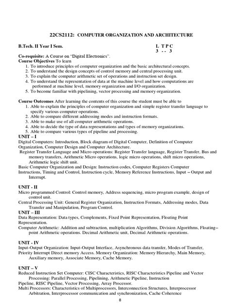 Coa Syllabus Pdf Central Processing Unit Computer Program