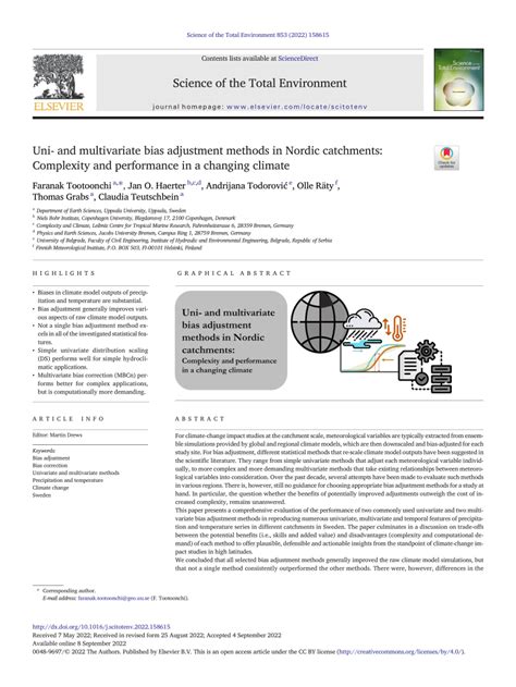 Pdf Uni And Multivariate Bias Adjustment Methods In Nordic