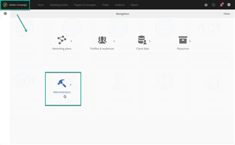 Accessing Control Panel Adobe Campaign