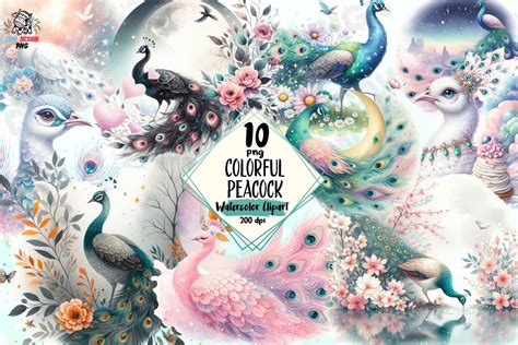 Colorful Peacock Clipart Png Graphic By Cowdesign · Creative Fabrica