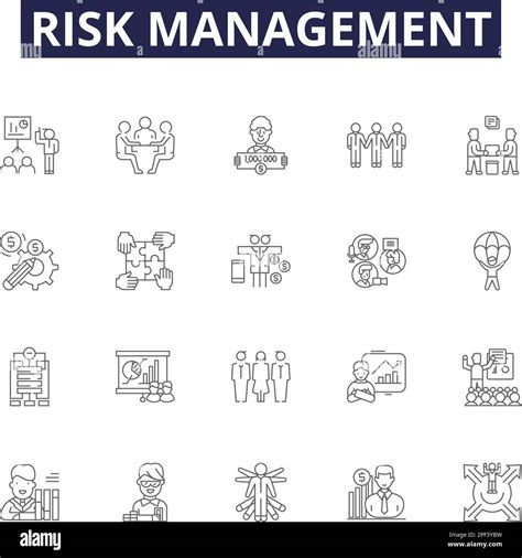Risk Management Line Vector Icons And Signs Monitoring Evaluation Evaluation Analysis