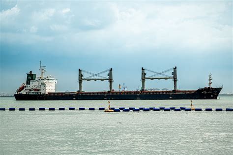 Commercial Ships At Sea Singapore Strait Cargo Ships Anchored In Road Waiting To Enter Busiest