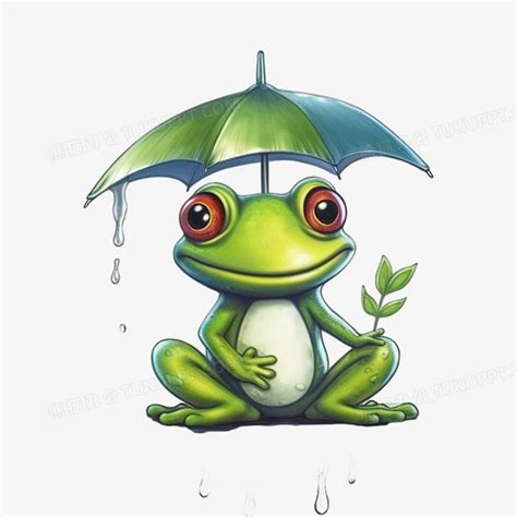 头顶雨伞的卡通青蛙动物元素PNG图片素材下载 元素PNG 熊猫办公