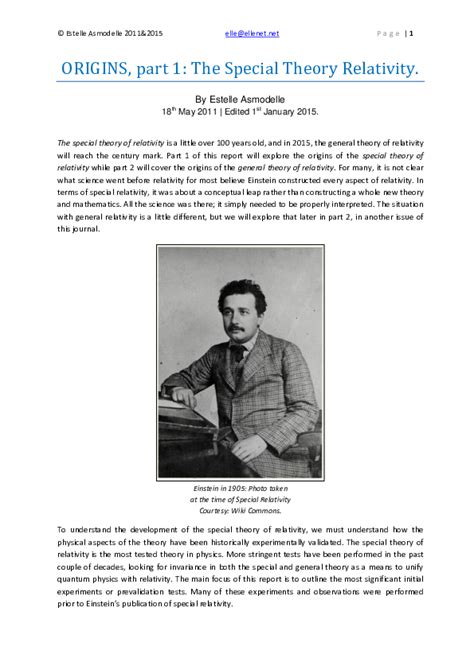Pdf Origins The Special Theory Of Relativity