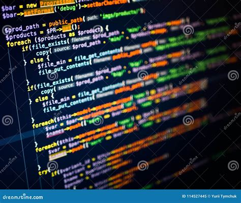 Php Code On The Dark Blue Background Stock Image Image Of Code Information 114527445