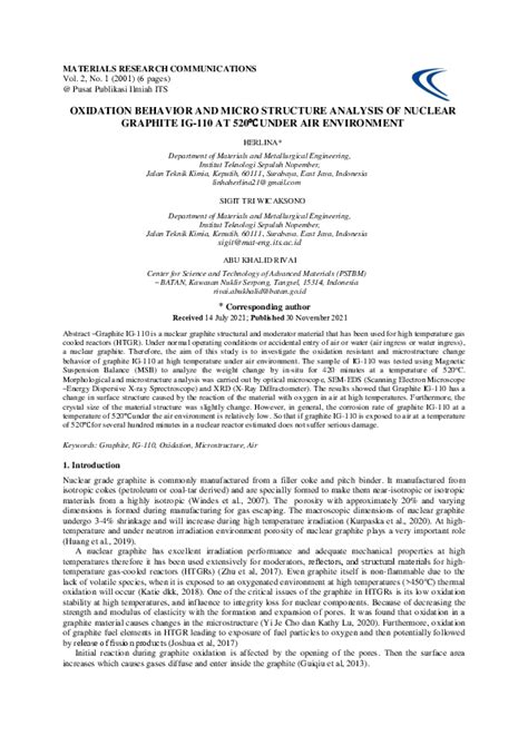 Pdf Oxidation Behavior And Micro Structure Analysis Of Nuclear Graphite Ig 110 At 520℃ Under