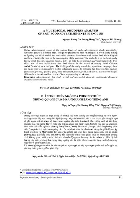 Pdf A Multimodal Discourse Analysis Of Fast Food Advertisements In English