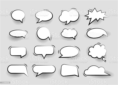 회색 배경에 고립 된 하프톤 그림자가있는 낙서 스타일의 빈 연설 만화 거품 밈에 대한 스톡 벡터 아트 및 기타 이미지 밈 외형선 Brand Name Online