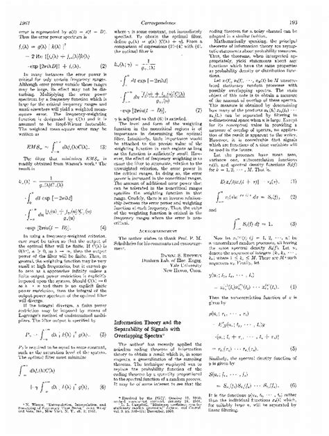 Information Theory And The Separability Of Signals With Overlapping Spectra Corresp Ieee