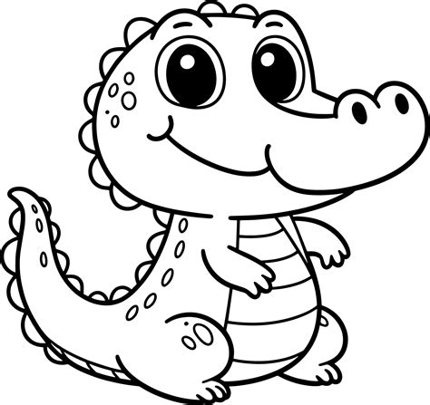 Crocodile Cartoon Character Line Doodle Black And White Coloring Page