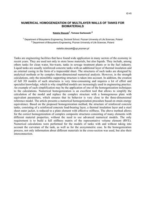 Pdf Numerical Homogenization Of Multilayer Walls Of Tanks For Biomaterials