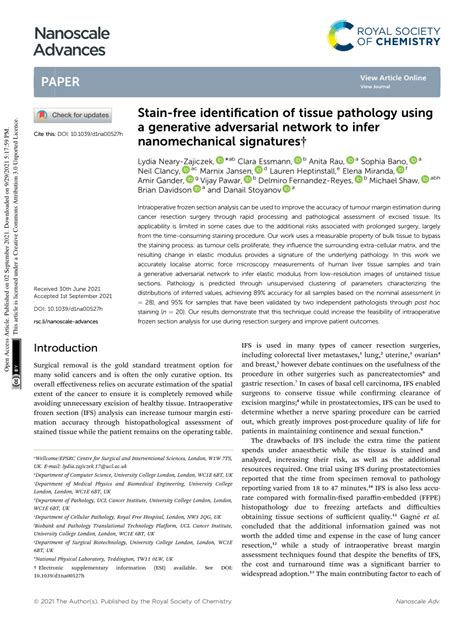 Pdf Stain Free Identification Of Tissue Pathology Using A Generative