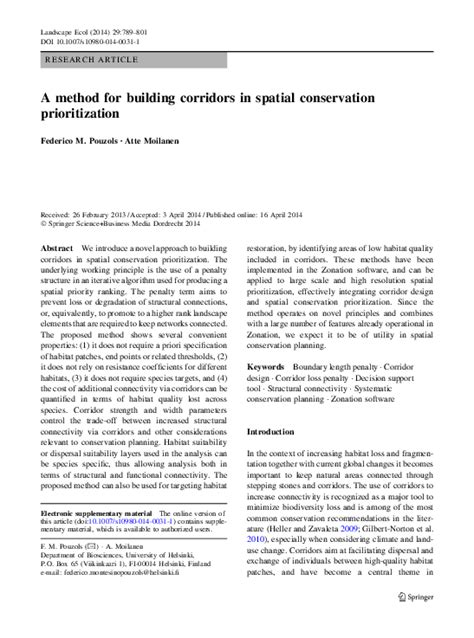 Pdf A Method For Building Corridors In Spatial Conservation